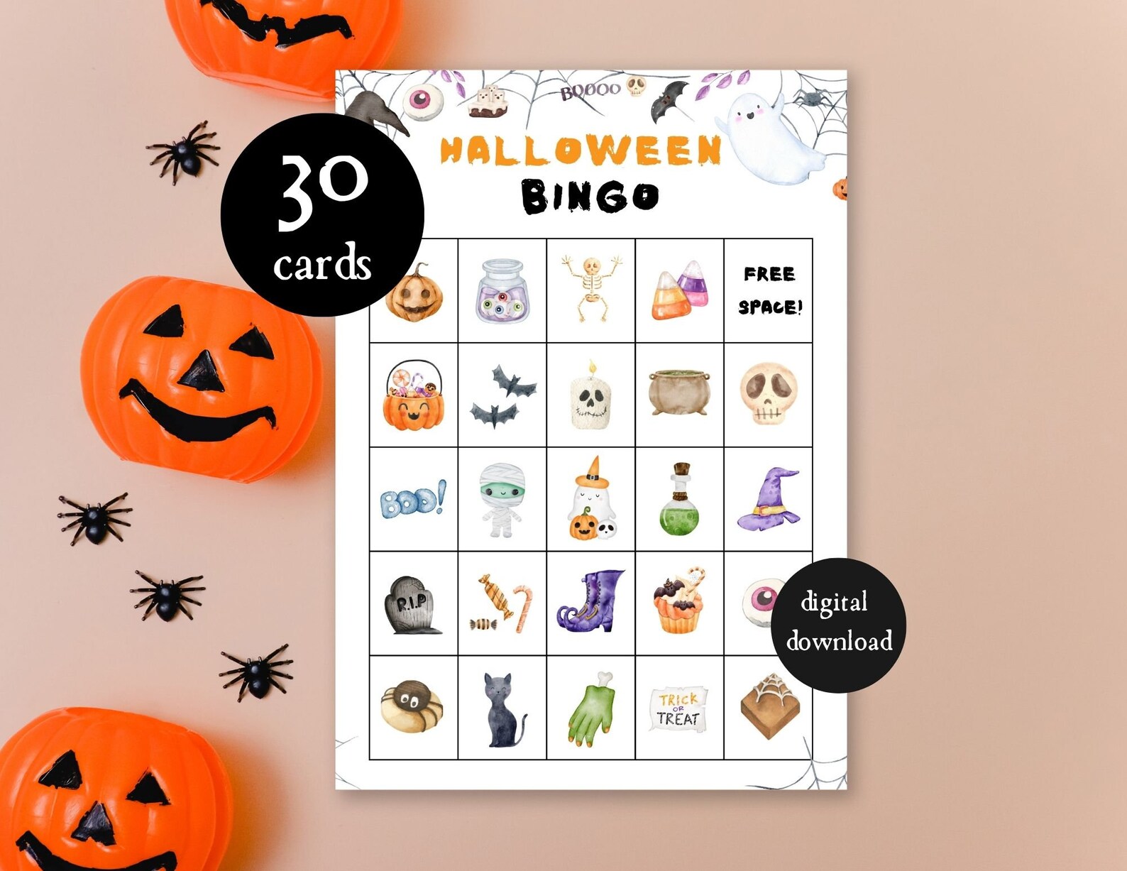 Halloween Bingo - 30 Printable Bingo Cards for Children - Holiday Card ...