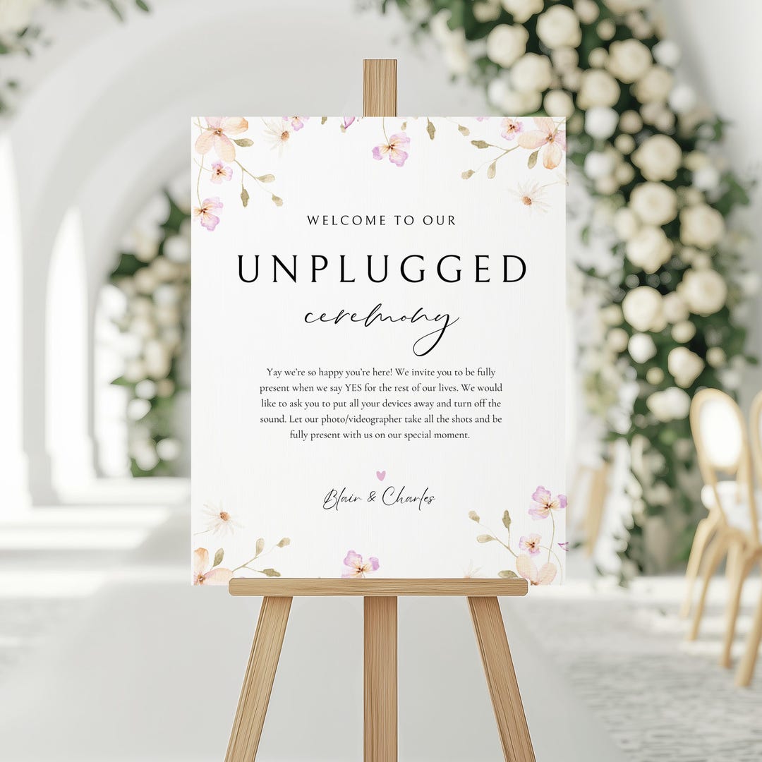 Unplugged Floral Wedding Sign, No Devices Allowed at Your Wedding -4 ...
