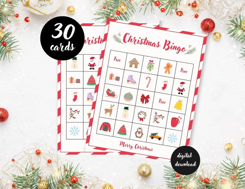 Christmas Bingo 30 Cards- Printable Christmas Game for Children ...