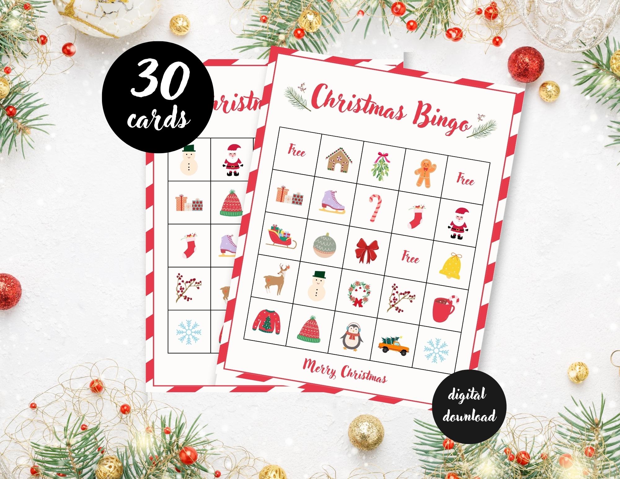 Christmas Bingo 30 Cards Printable Christmas Game for Children Holiday ...