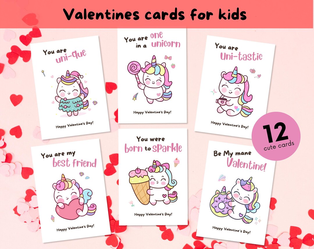 Unicorn Valentines Cards - Printable Valentinesday Cards for Kids- Kids ...
