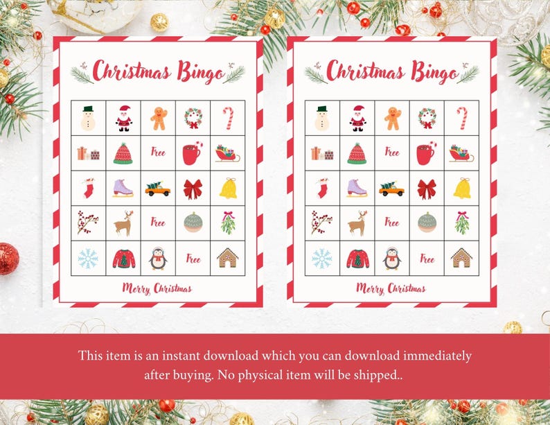 Christmas Bingo 30 Cards- Printable Christmas Game for Children ...