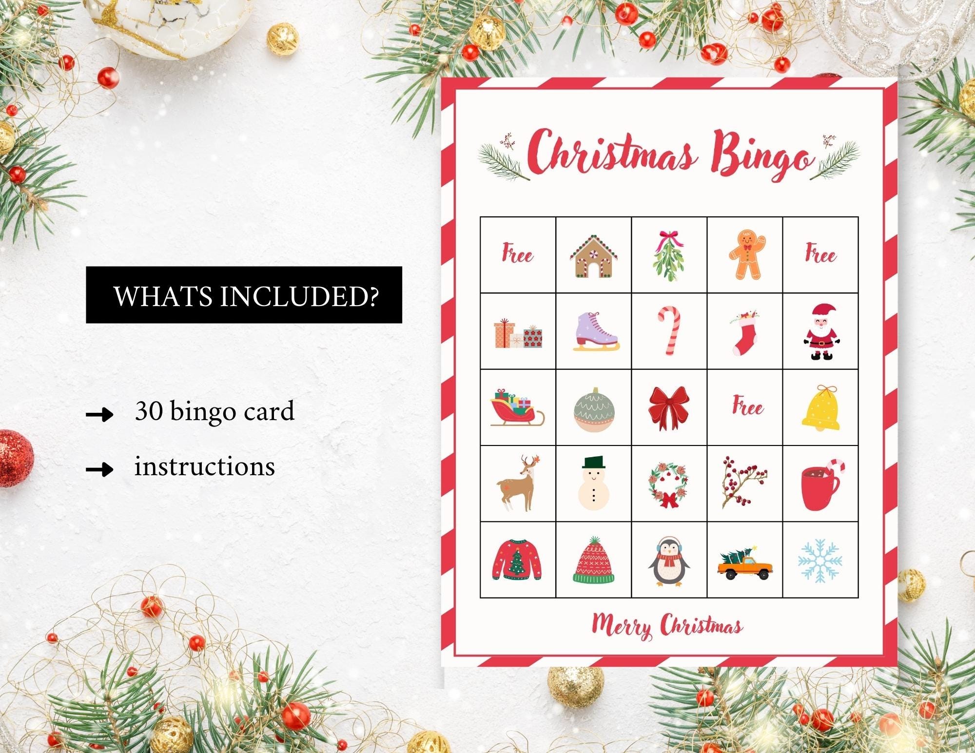 Christmas Bingo 30 Cards- Printable Christmas Game for Children ...
