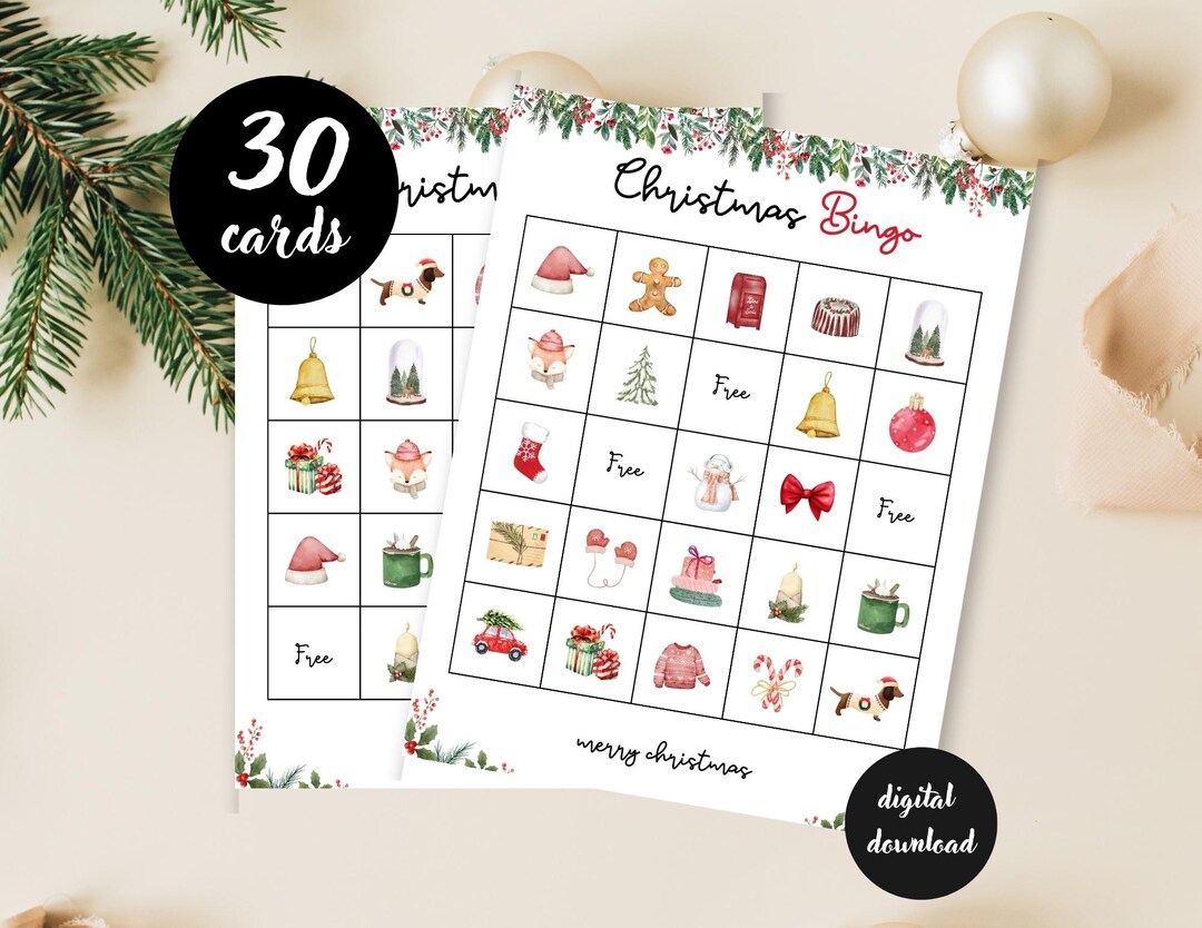 Christmas Bingo 30 Cards- Printable Christmas Game for Children ...