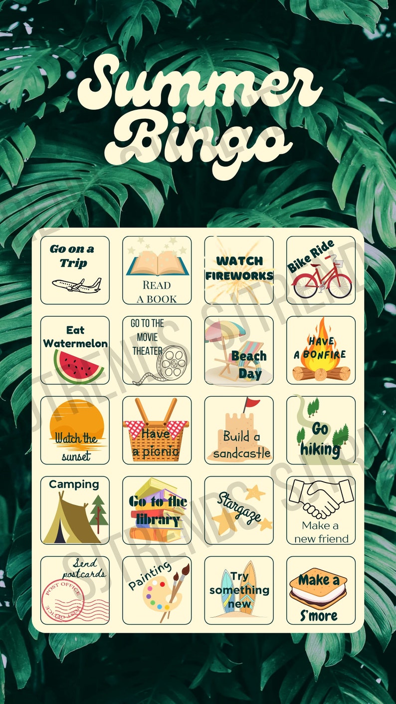 Summer Bingo- Summer Bucket List - Etsy