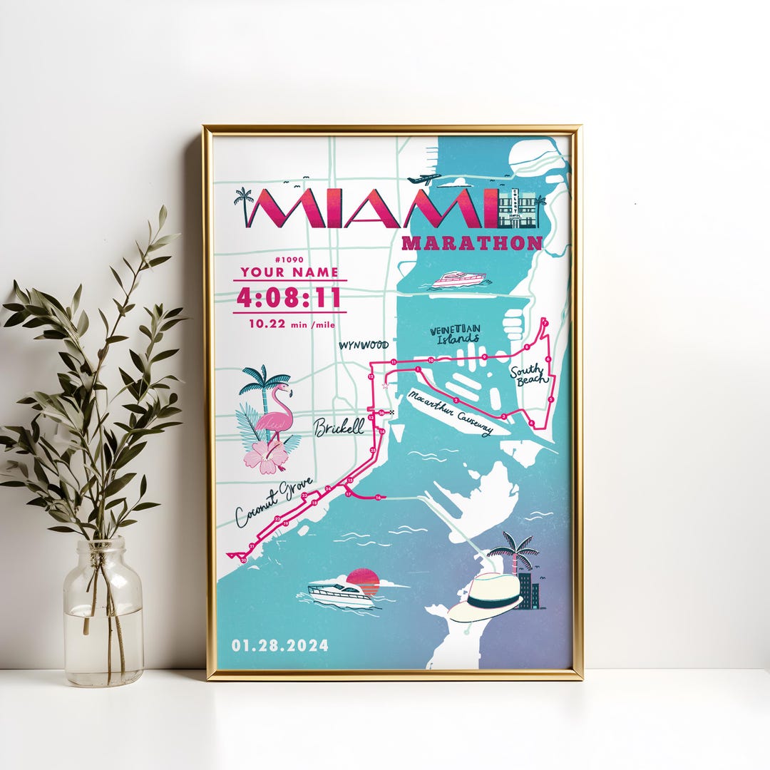 Miami | Custom Marathon Map - Etsy