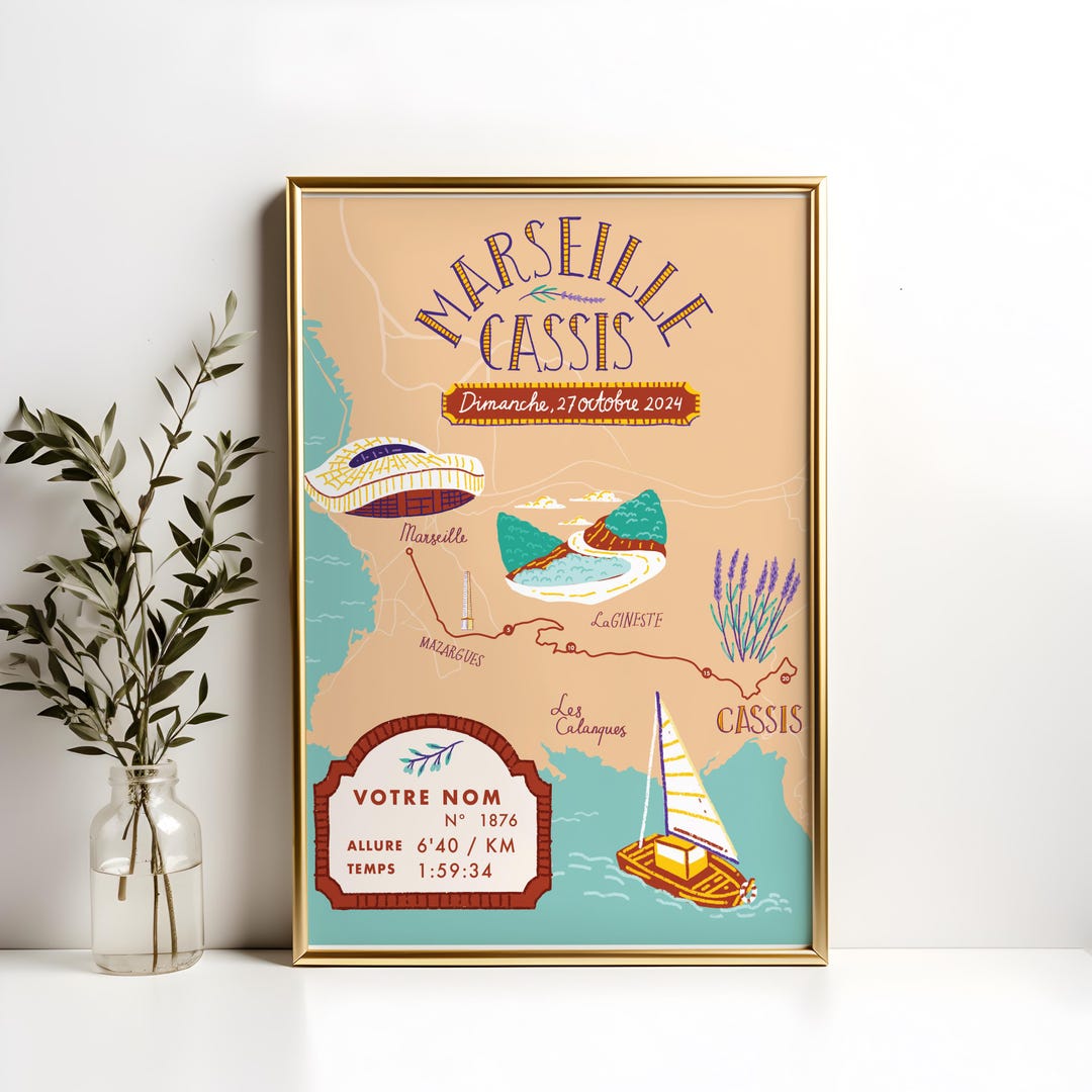 Marseille-cassis | Custom Route Map - Etsy