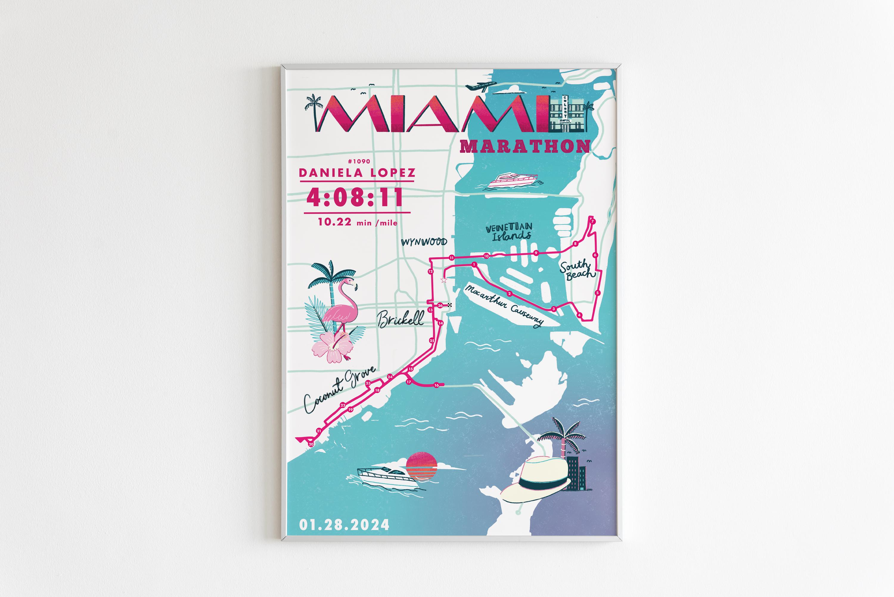 Miami | Custom Marathon Map - Etsy