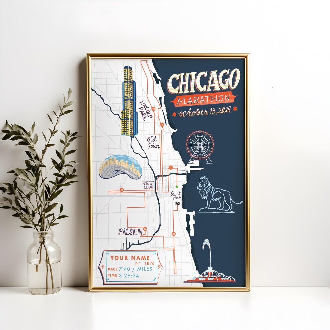 Chicago | Custom Marathon Map - Etsy