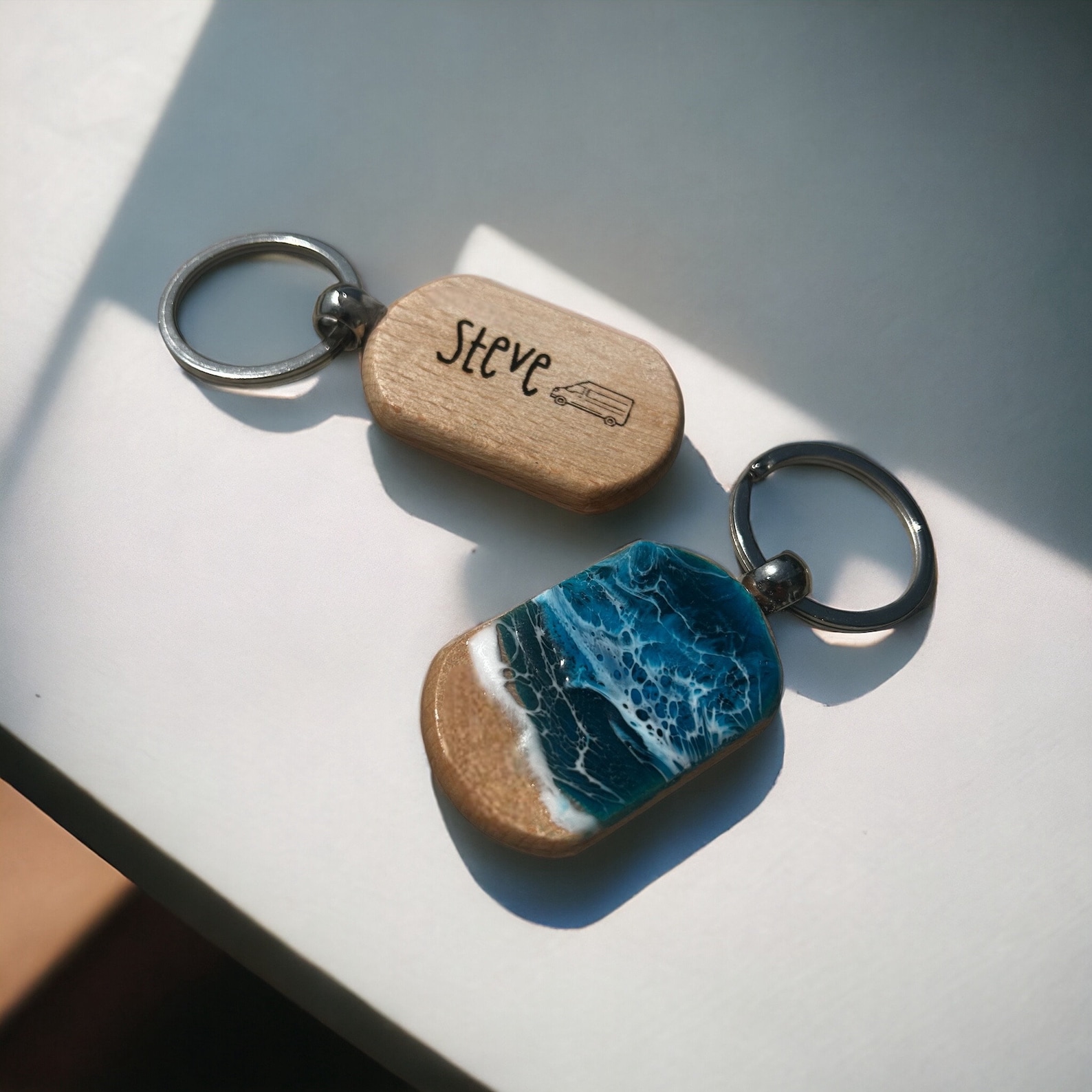 Personalized Oval Ocean Keychain, Resin Engraved Sea Accessory, Unique ...