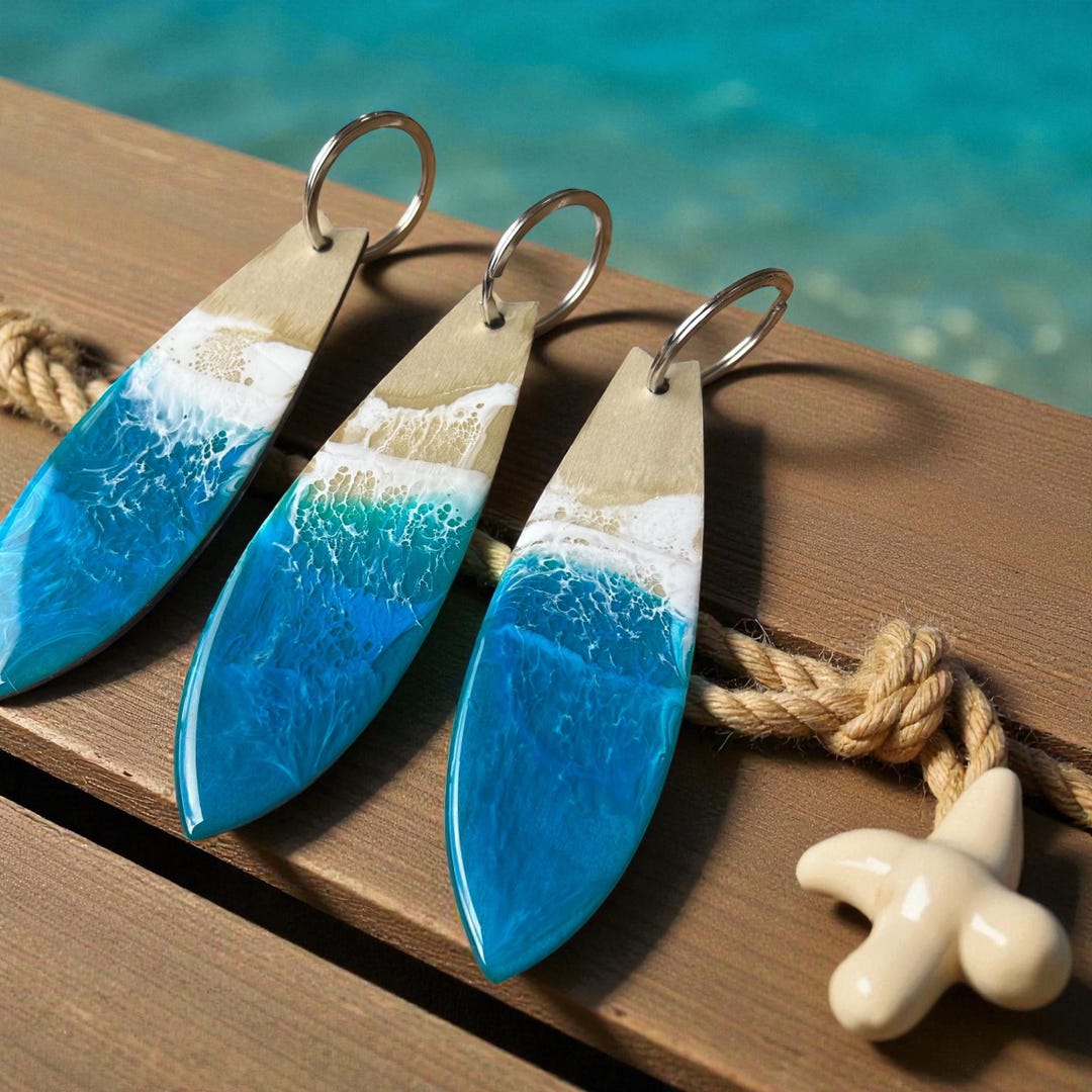 Personalized Large Surfboard Keychain | Engraved Ocean Resin Wave Gift ...