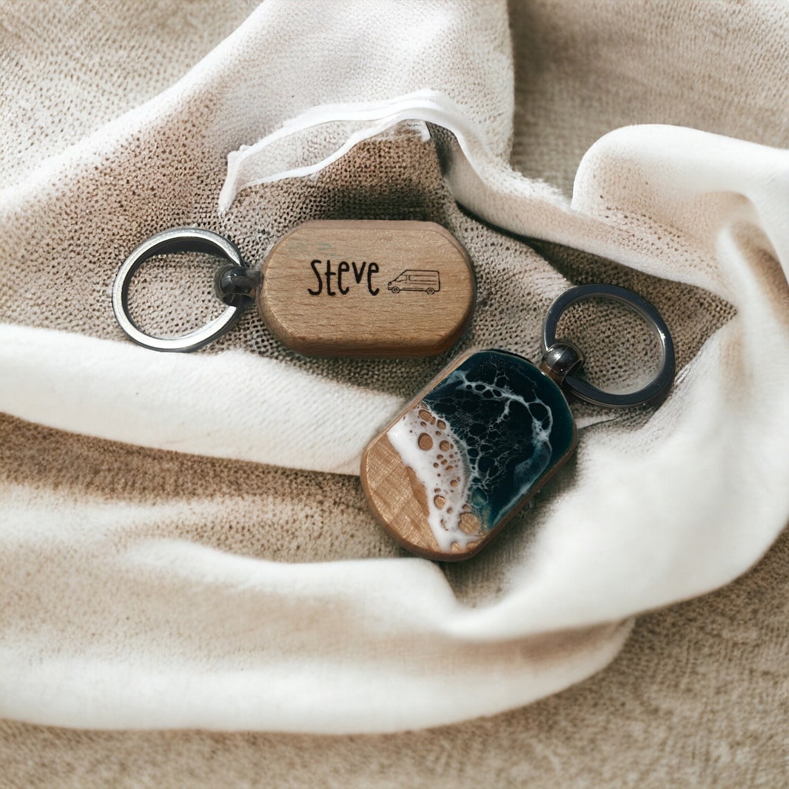 Personalized Oval Ocean Keychain, Resin Engraved Sea Accessory, Unique ...