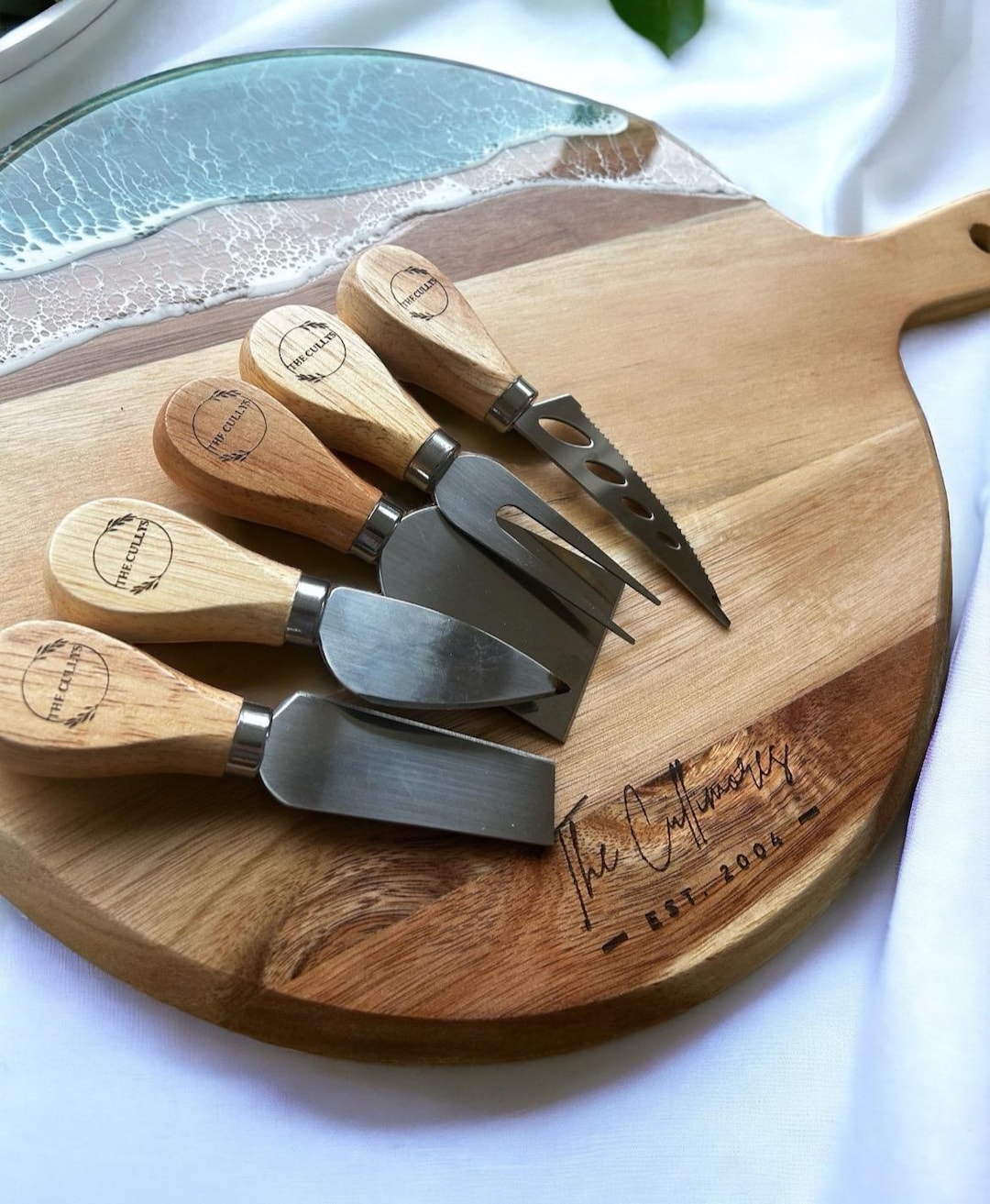Set of FOUR Personalized Engraved Cheese Knives for Cheeseboard - Etsy