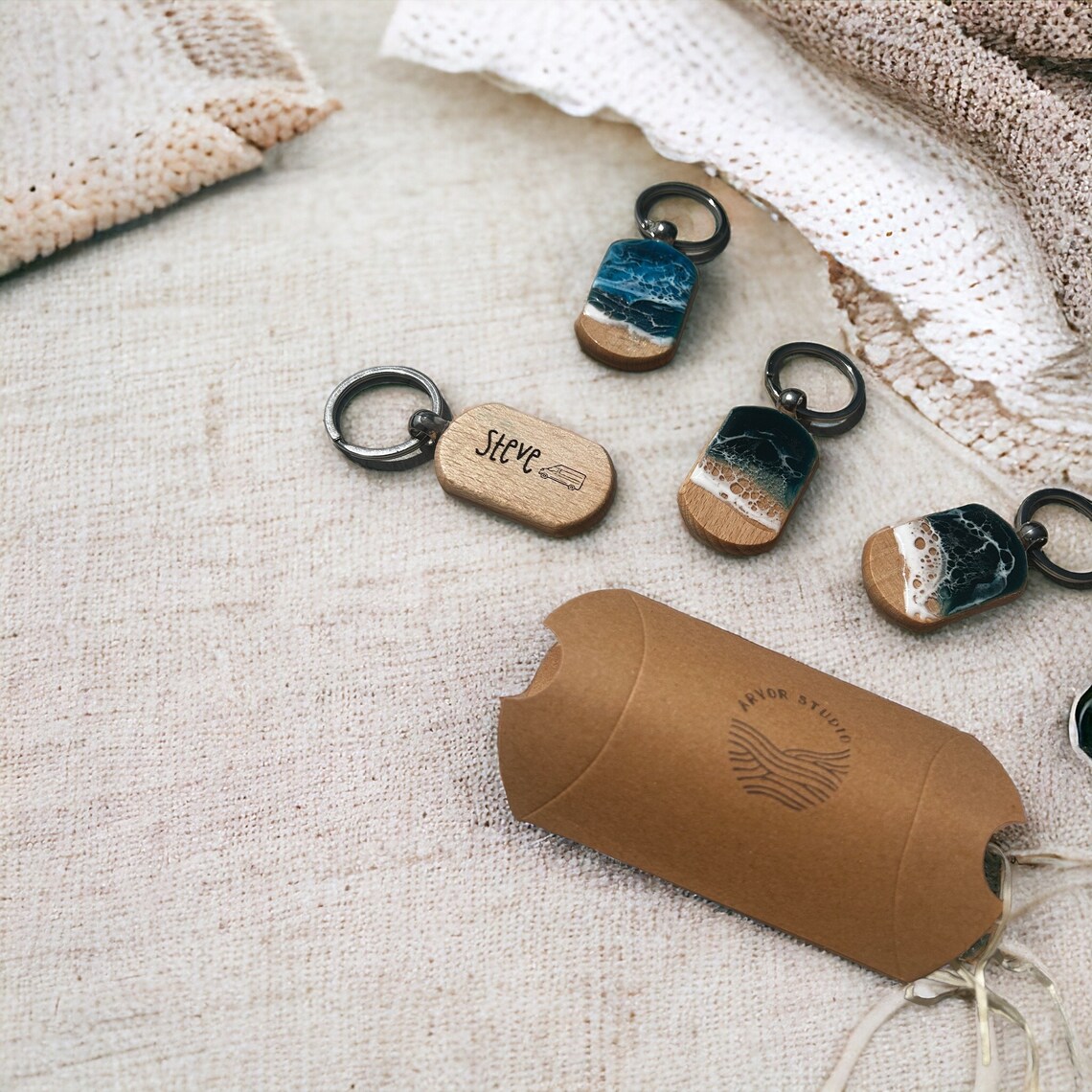 Personalized Oval Ocean Keychain, Resin Engraved Sea Accessory, Unique ...