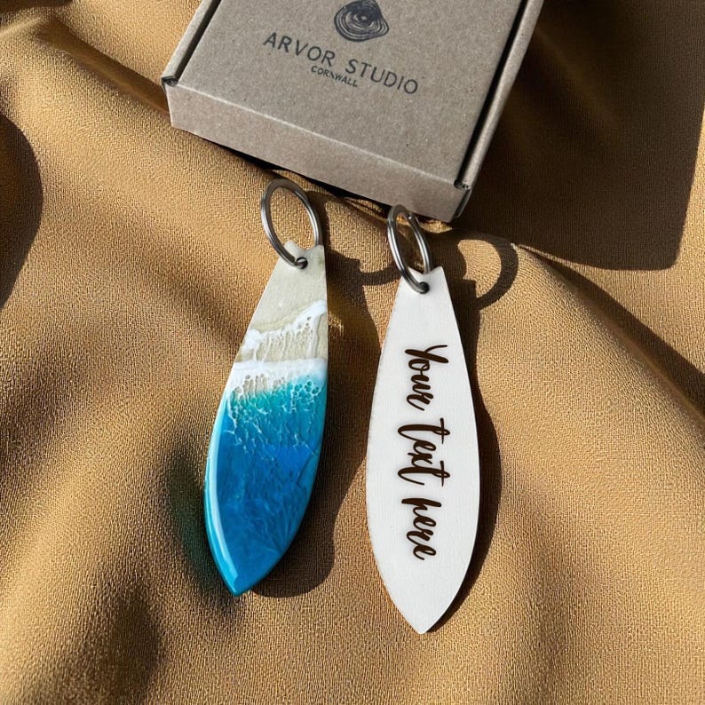 Personalized Large Surfboard Keychain | Engraved Ocean Resin Wave Gift ...