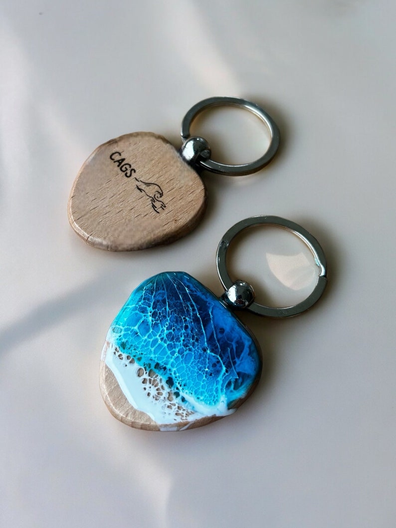 Personalized Heart Ocean Keychain, Resin Engraved Sea Key Chain ...
