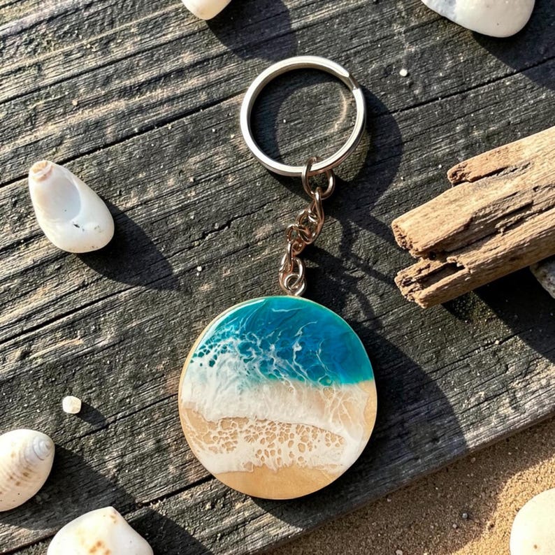 Beautiful Resin Ocean Keychain, Mother Daughter Keyring, Coastal Key ...