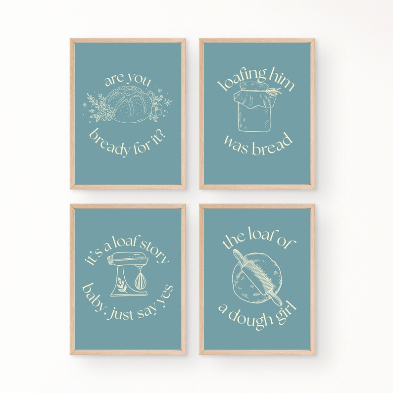 Taylor Swift Bread Puns Art Prints Set of 4 - Sourdough - Kitchen ...