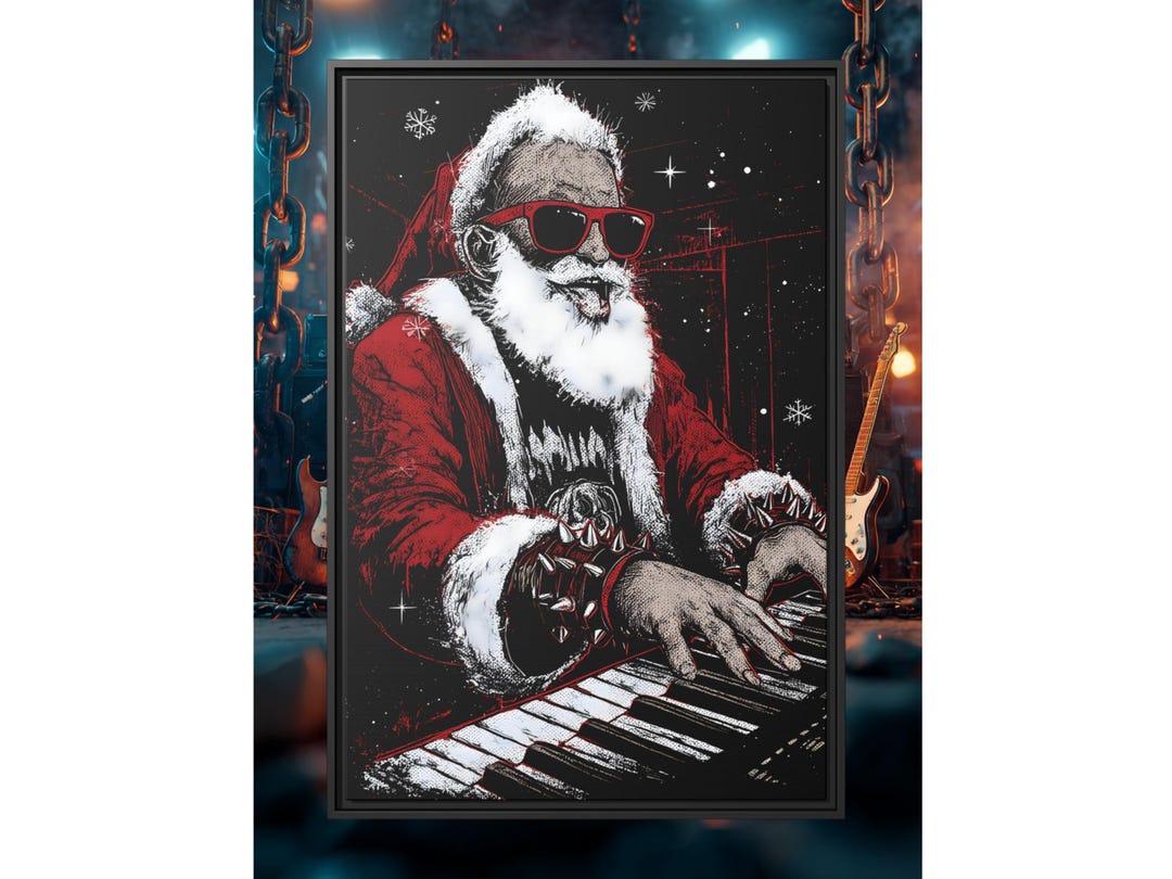 Vintage Punk Rock Santa Claus Paying Piano Art Print | Nostalgic ...