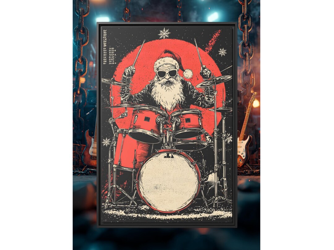 Vintage Punk Rock Santa Claus Art Print | Nostalgic Christmas Holiday ...