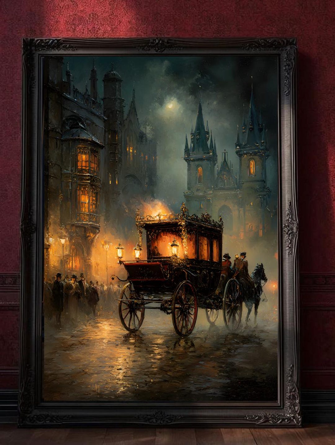 Victorian Hearse Art Print, Horse Drawn Funeral Carriage, Dark Academia ...