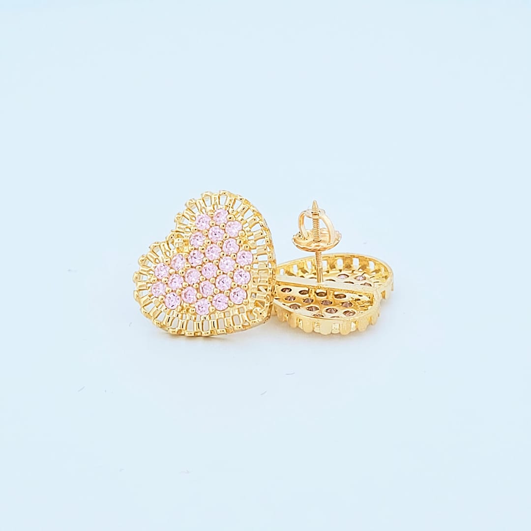 10K Rolex Style With Pink CZ Heart Shape Stud Earring - Etsy