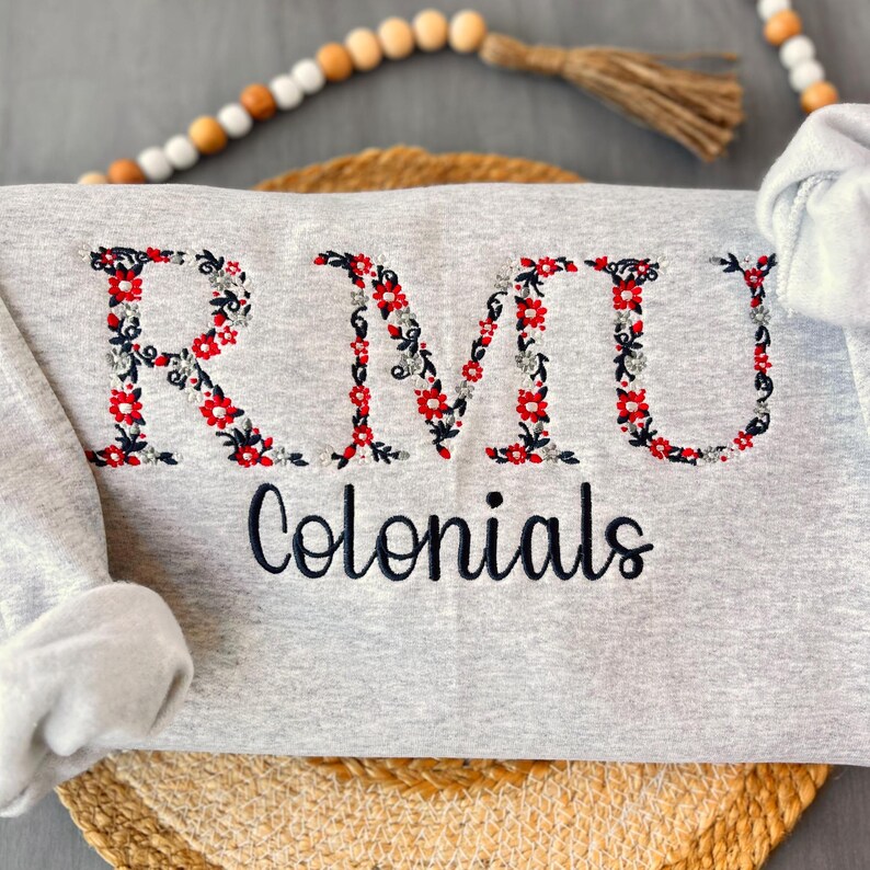 Custom Floral College Letter Embroidered Crewneck, Embroidered Alumni ...