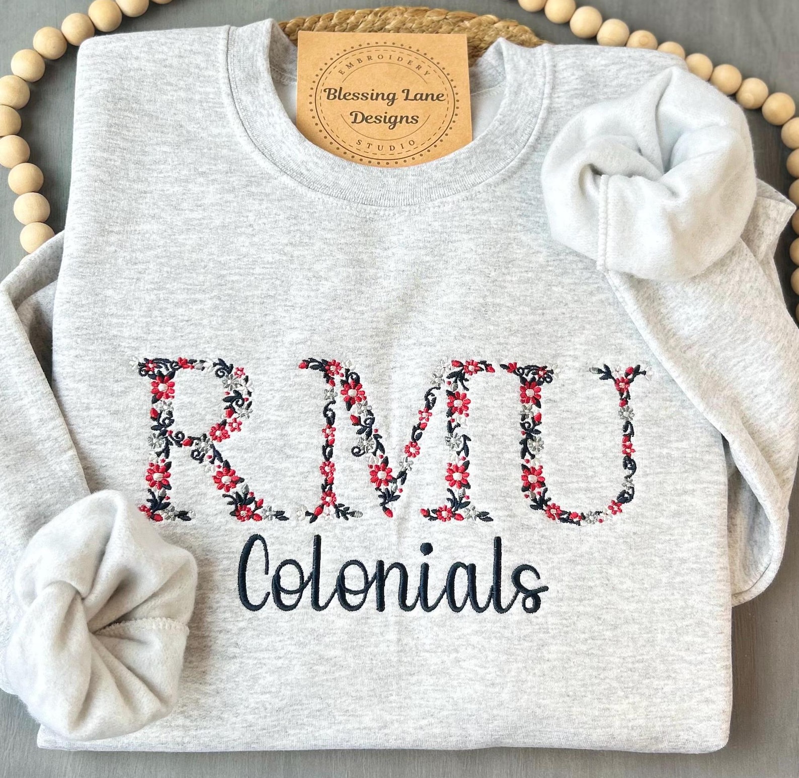 Custom Floral College Letter Embroidered Crewneck, Embroidered Alumni ...