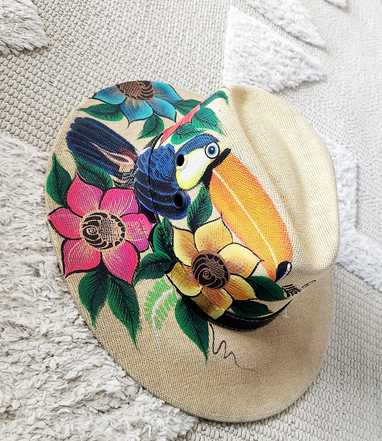 Tropical Beige Sraw Hat With Toucan and Multi Colored Flowers - Etsy