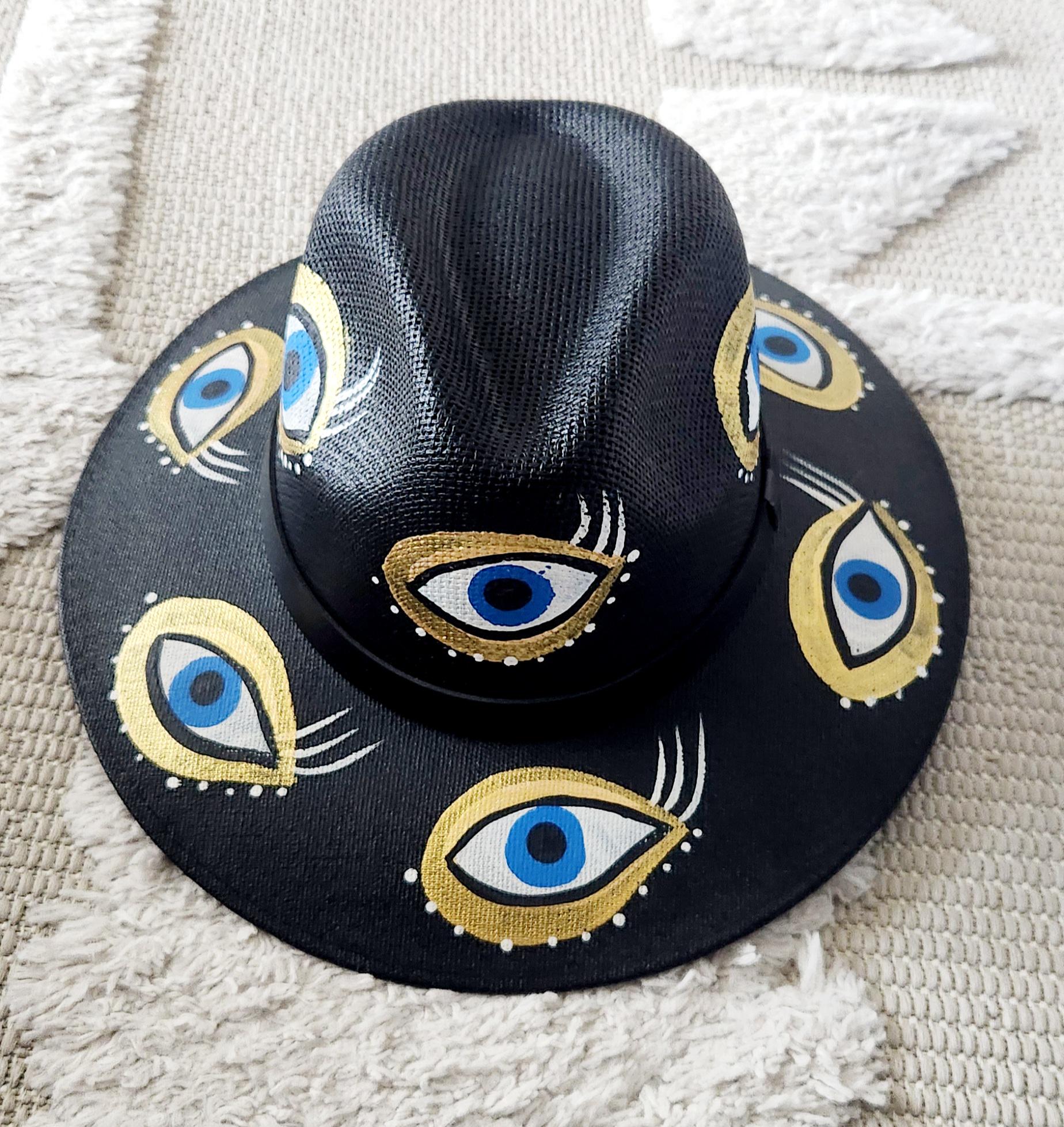 Black Hat With Hand Painted Evil Eyes - Etsy