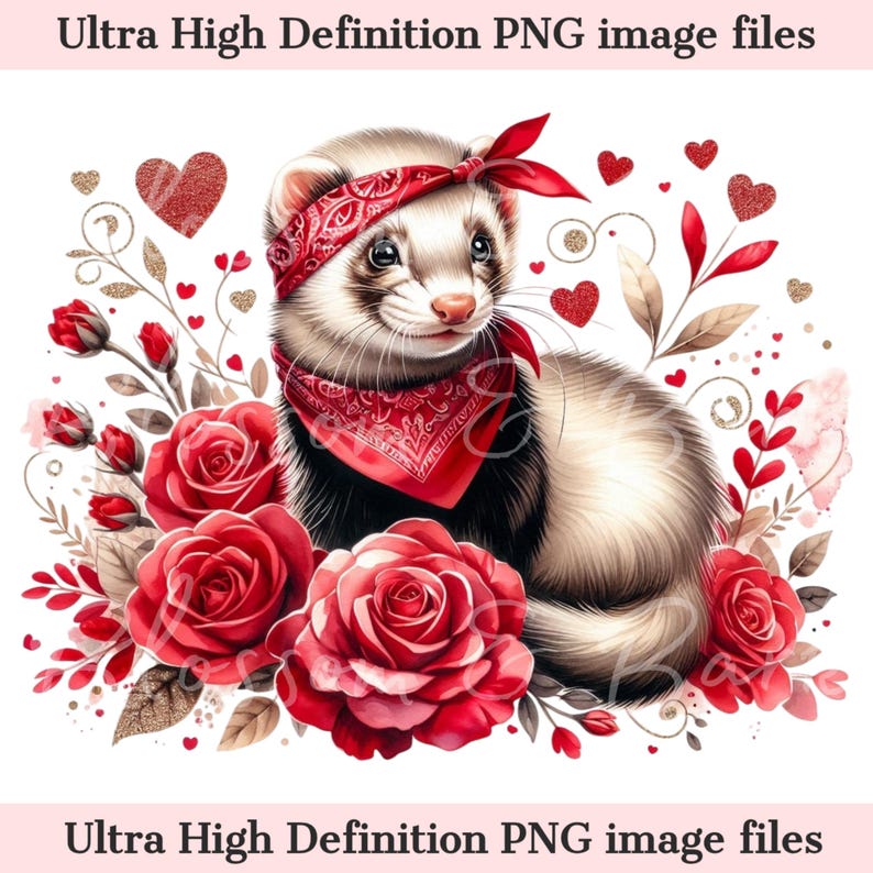 Digital Valentine's Ferret PNG Holiday Pet Art - Ferret Owner PNG ...