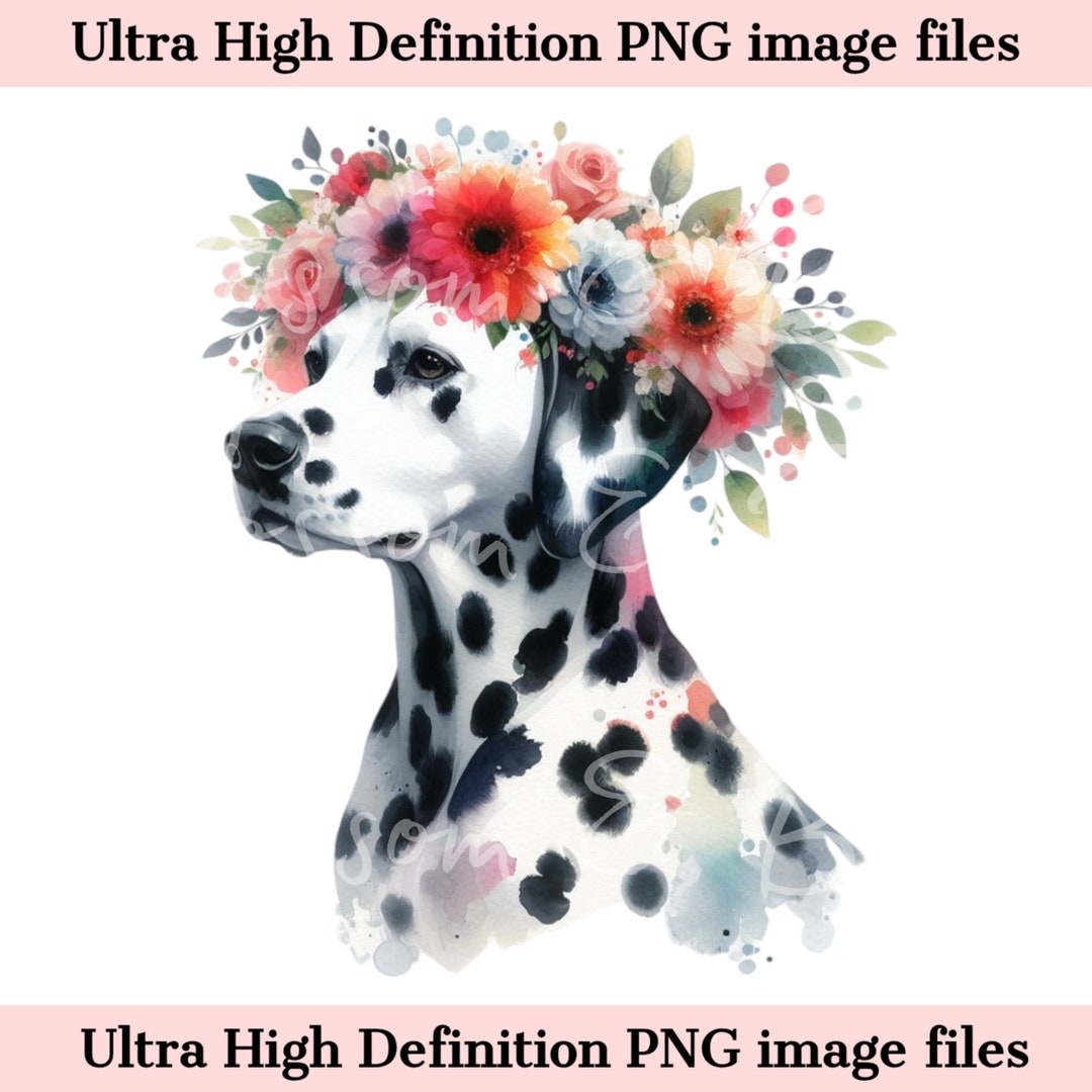 Digital Dalmatian Dog PNG Elegant Watercolor Dog PNG- Floral PNG ...