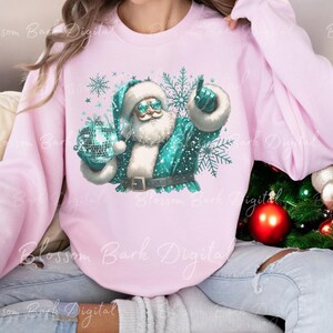 Digital Teal Retro Santa PNG Glitter Disco Christmas PNG - Holiday Clip ...