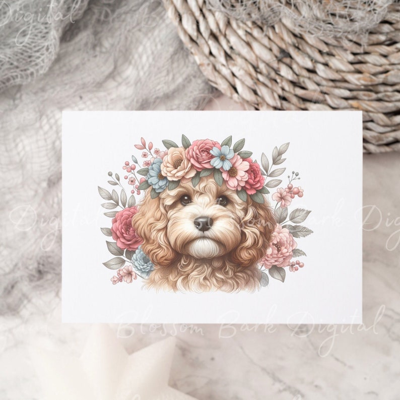 Digital Cute Cockapoo PNG Flower Dog Art Cute Doodle Puppy PNG Instant ...