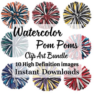Watercolor Football Pom Poms PNG Bundle - Instant Download Digital Clip ...