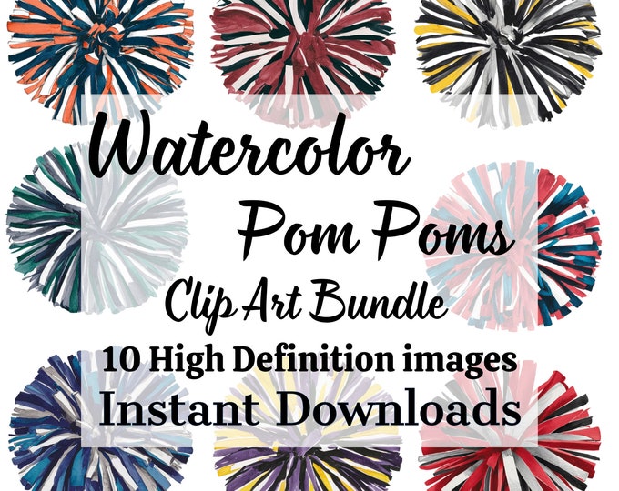 Watercolor Football Pom Poms PNG Bundle - Instant Download Digital Clip ...