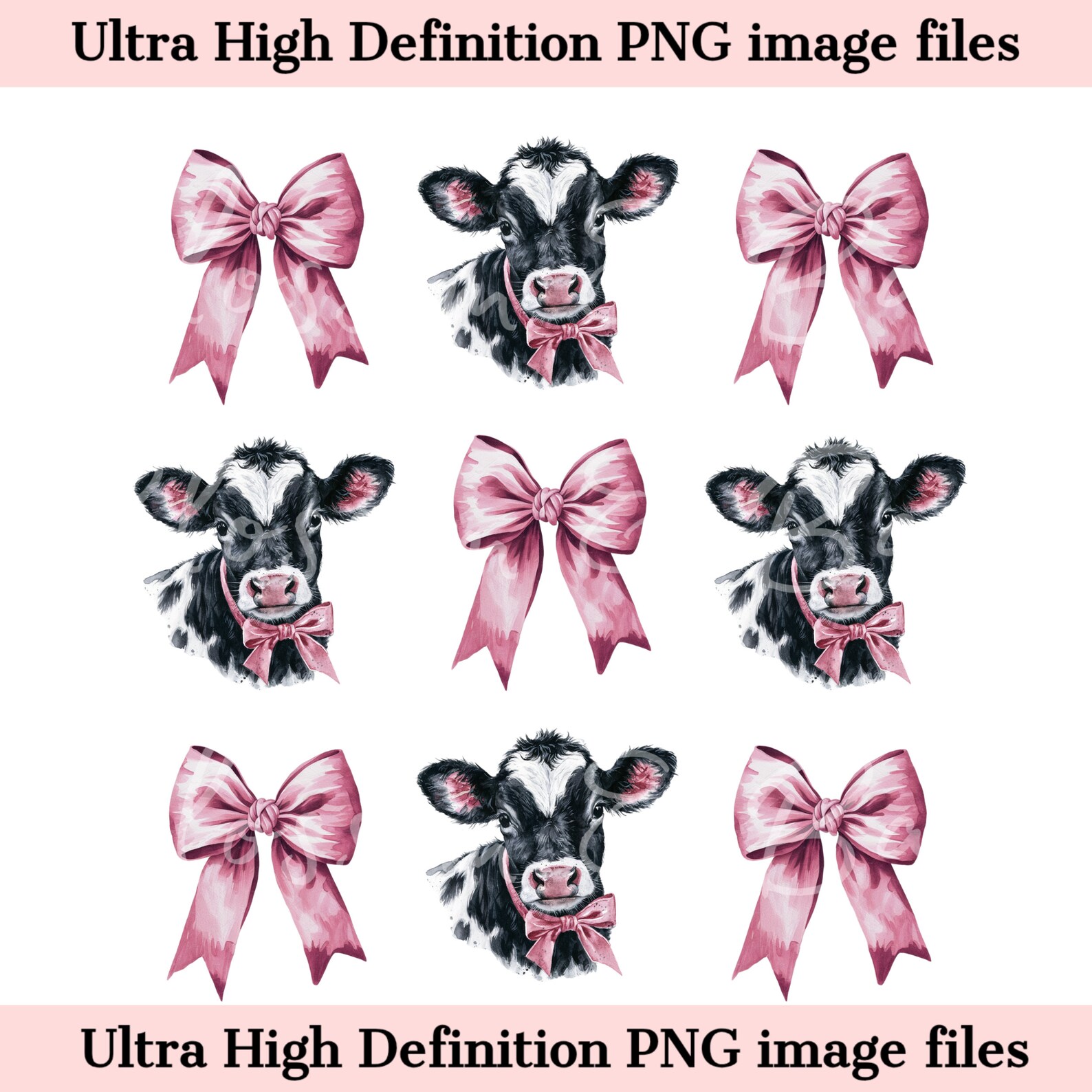 Cute Dairy Cow and Coquette Bow PNG - Instant Download for Cute Grid ...