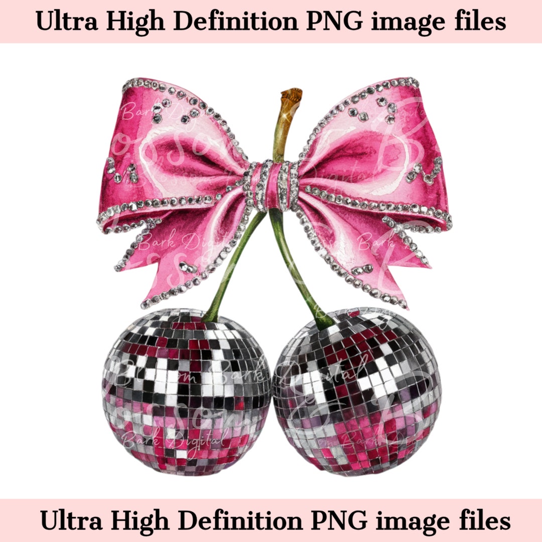 Retro Coquette Hot Pink Cherry Disco Ball PNG - Instant Download for ...