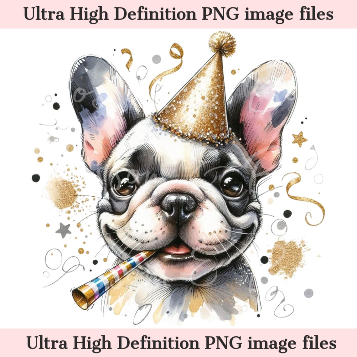 Digital New Years French Bulldog PNG Holiday Dog Art - Frenchie ...