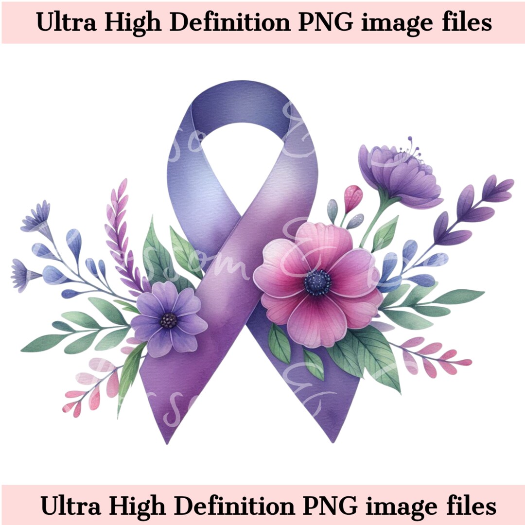 Digital Purple Awareness Ribbon PNG Watercolor Cancer PNG - Download ...