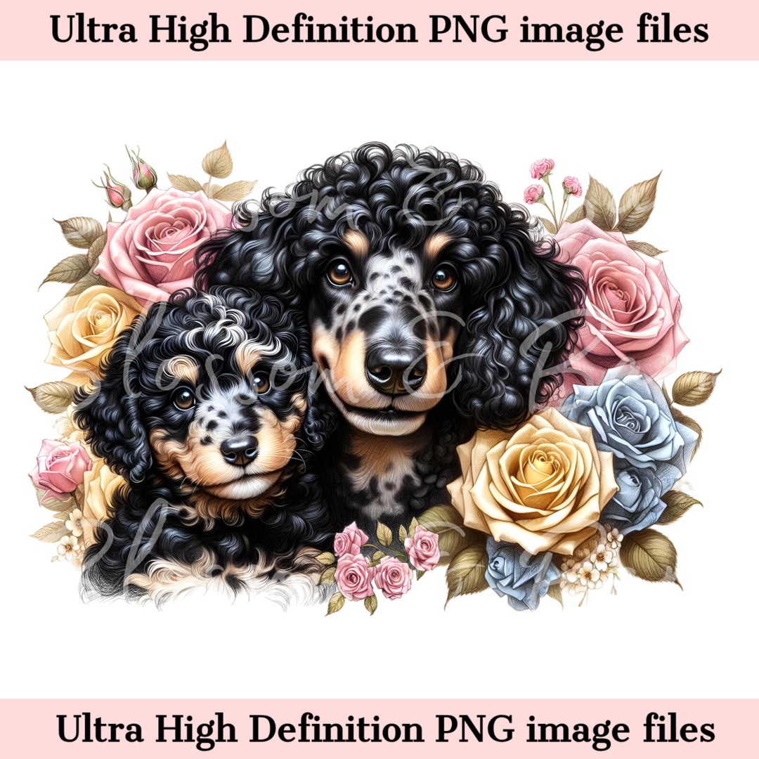 Digital Phantom Merle Poodle PNG Mom and Puppy PNG Dog Art - Standard ...