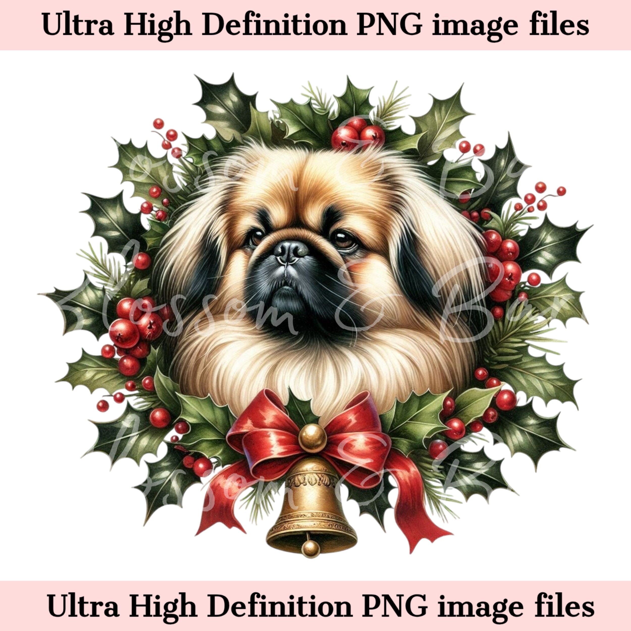 Digital Christmas Pekingese PNG Holiday Dog Art - Cute Dog Christmas ...