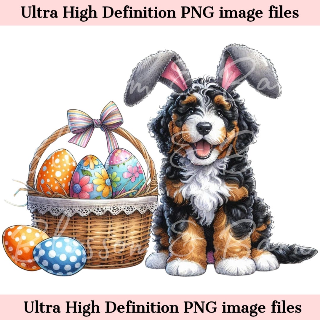 Digital Easter Bernedoodle PNG Printable Dog Portrait PNG - Cute Tri ...