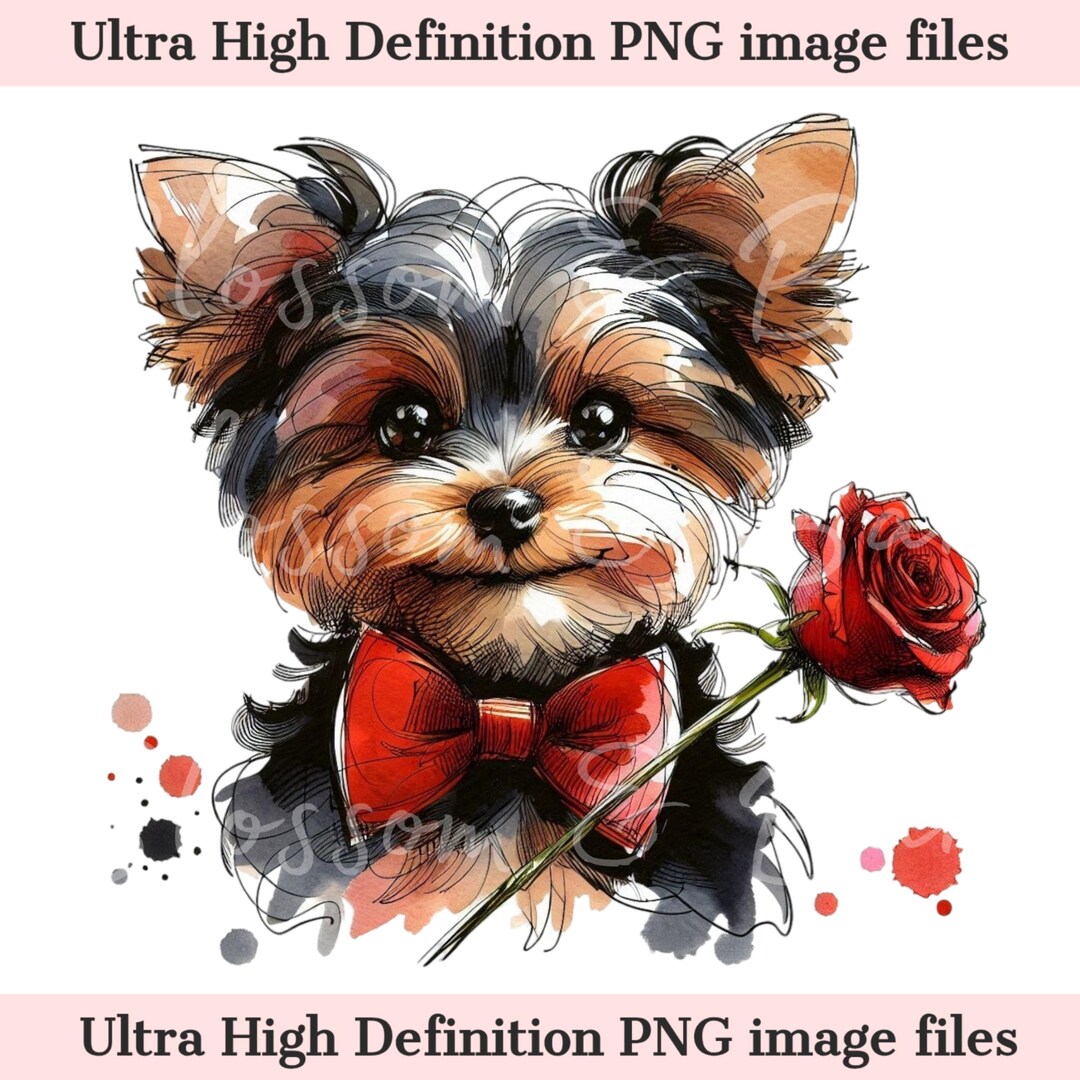 Digital Valentine's Yorkie PNG Printable Dog Portrait PNG - Yorkshire ...