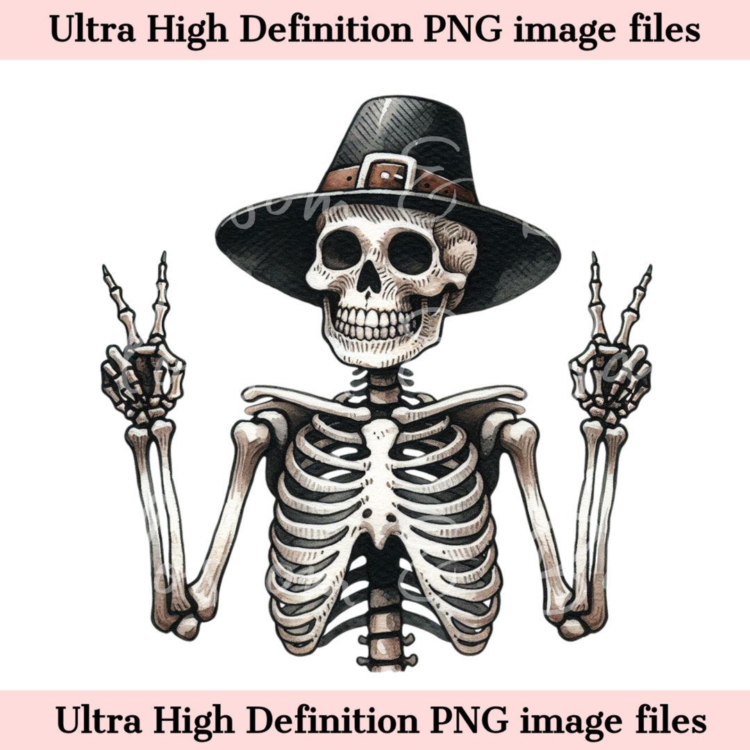 Digital - Funny Pilgrim Skeleton PNG Retro Thanksgiving PNG - Sassy ...