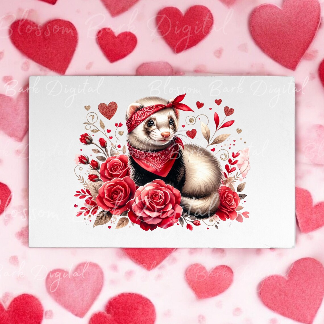 Digital Valentine's Ferret PNG Holiday Pet Art - Ferret Owner PNG ...