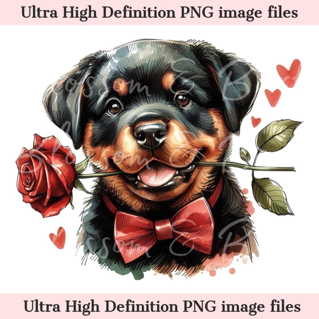 Digital Valentine's Rottweiler PNG Printable Dog Portrait PNG, Cute ...