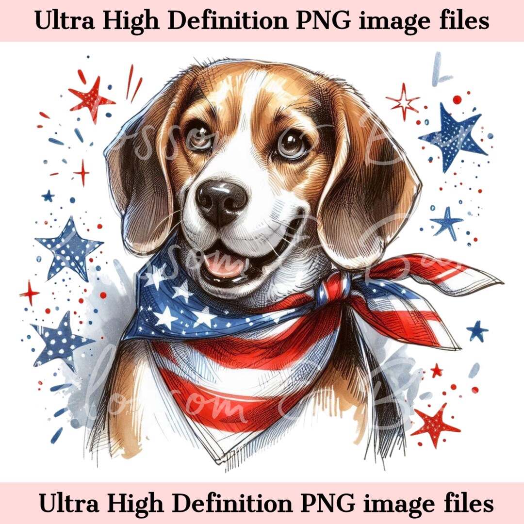 Digital - Cute Beagle Dog PNG Printable Patriotic Dog Portrait PNG ...