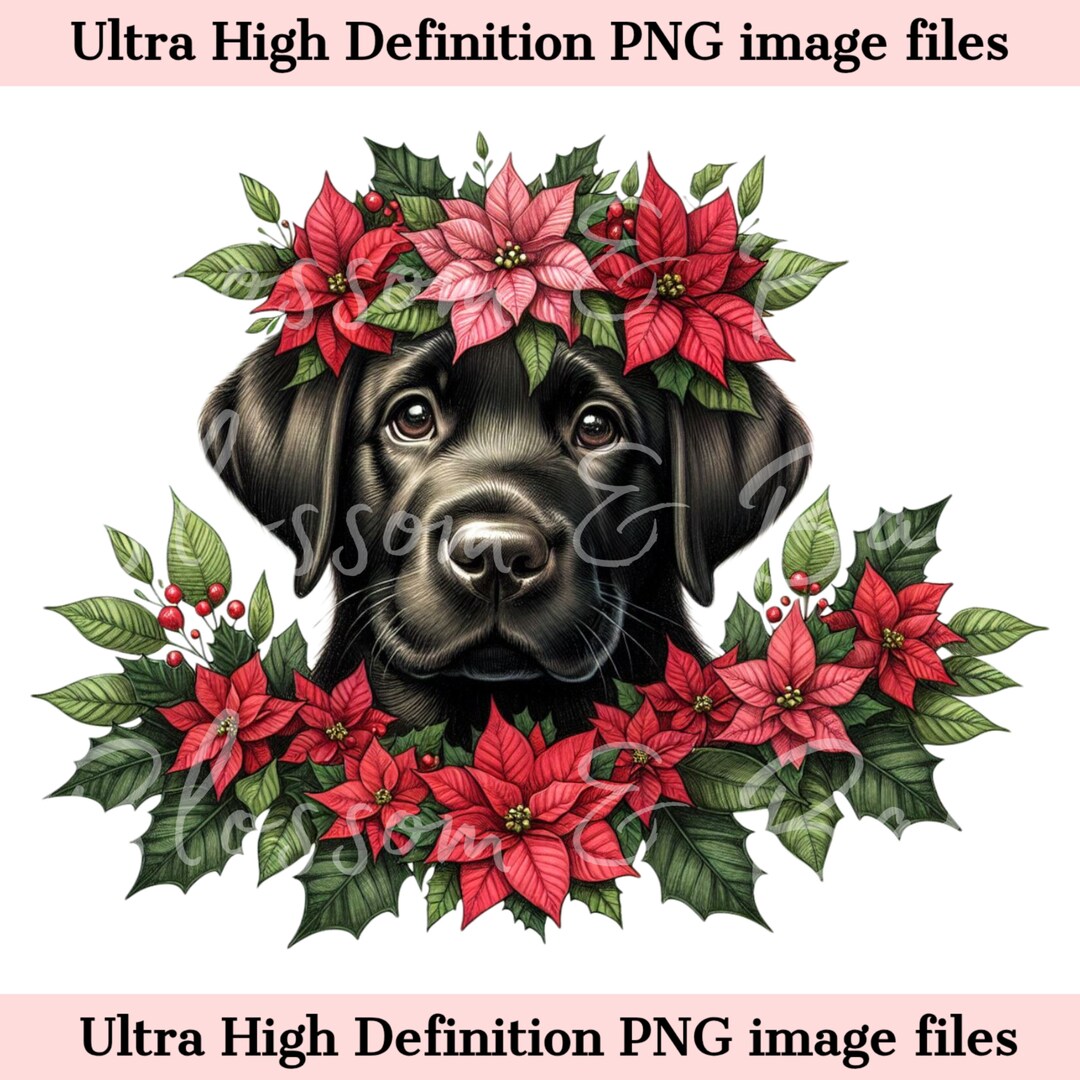 Digital Christmas Black Labrador PNG Holiday Dog Art - Labrador Puppy ...