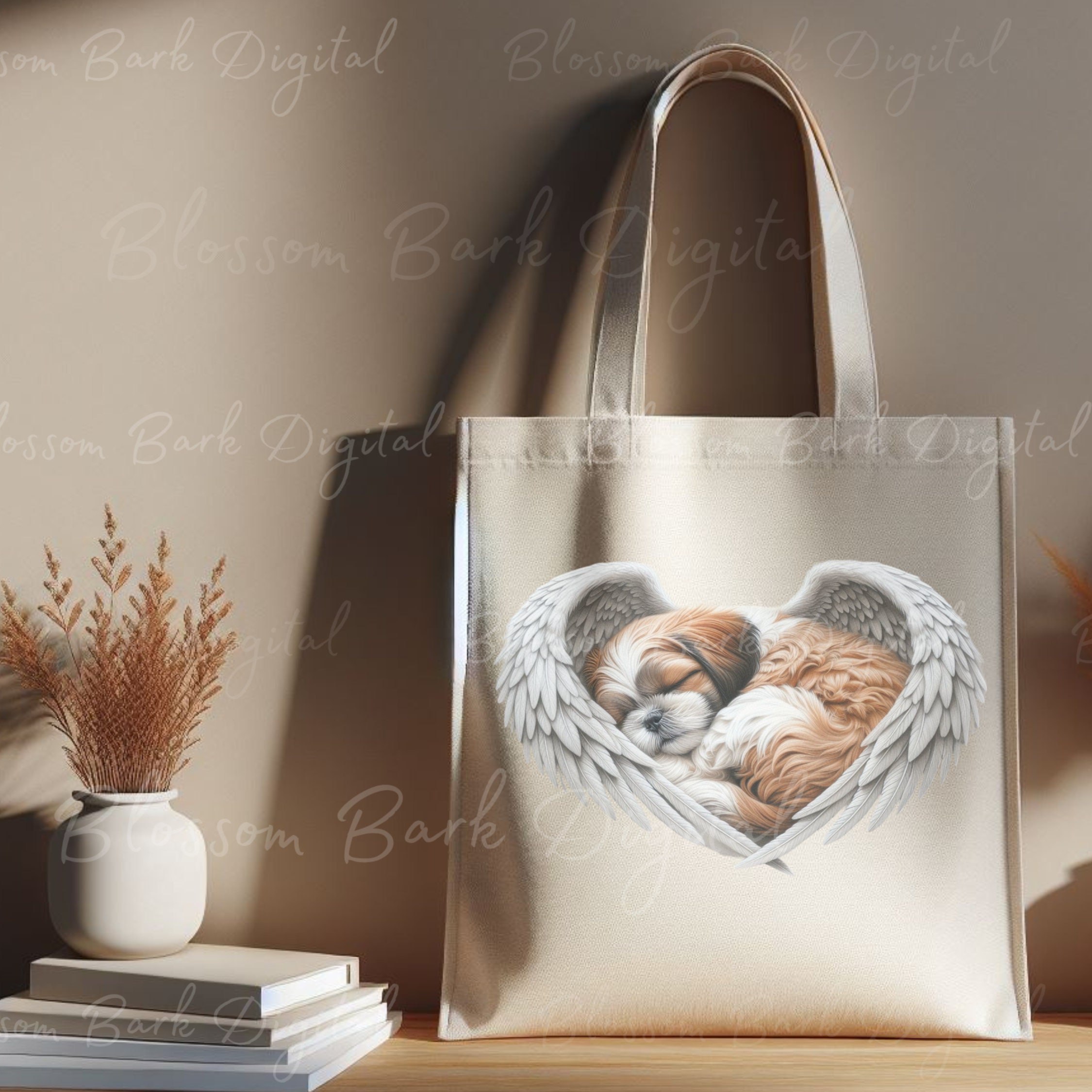 Digital Shih Tzu PNG Dog Memorial PNG Pet Portrait With Angel Wings PNG ...